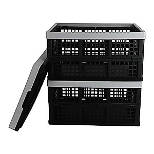 Kekow 28 L Black Plastic Collapsible Storage Basket, 3-Pack Folding Crates Storage