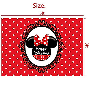 Red Mouse Backdrop Mouse Birthday Party Supplies Mouse Birthday Decorations for 1st 2nd 3rd 10th 13th Girls Birthday Decor,5X3ft