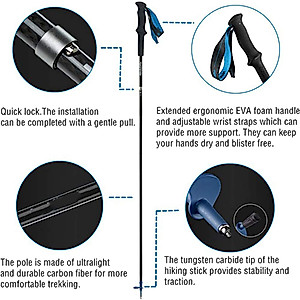 N/H 2pc-Carbon Fiber Collapsible Trekking Pole -Ultralight Hiking or Walking Stick - Strong Lightweight Quick Lock Stick for Men Womem