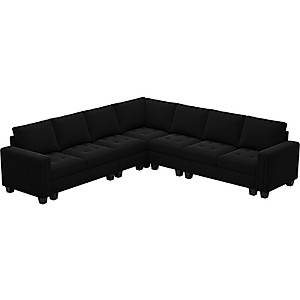 Belffin Modular Velvet Sectional L Shape Sofa Couch Oversized Convertible Sectional Sofa Couch with Reversible Chaise for Living Room Black