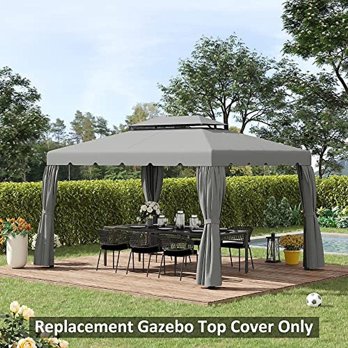 Outsunny 12.8' x 9.5' Gazebo Replacement Canopy, Gazebo Top Cover for 01-0870, 84C-101, 84C-144 with Double Vented Roof for Garden Patio Outdoor (TOP ONLY), Light Gray