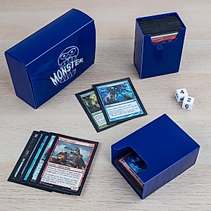 Monster Protectors Trading Card Double Deck Box with Self-locking Magnetic Closure - Blue (Fits Yugioh, Pokemon, Magic the Gathering Cards)