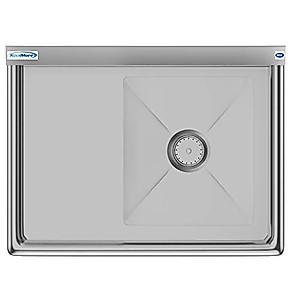 KoolMore 1 Compartment Stainless Steel Commercial Kitchen Prep & Utility Sink with Drainboard - Bowl Size 14" x 16" x 11", Silver