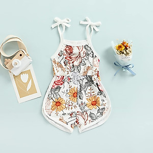 Bmnmsl Newborn Baby Girl Clothes Romper Floral Sleeveless Tie-Up Spaghetti Strap Halter Jumpsuit Infant Toddler Summer Sling Playsuit (A1 White Flower, 12-18 Months)
