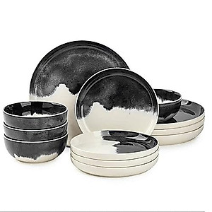 TBGFPO Dinnerware Drip Stoneware 12 Piece Set Dishes and Plates Sets Dinnerware Set Round Dish Set Tableware Combination (Color : E, Size : As Shown)