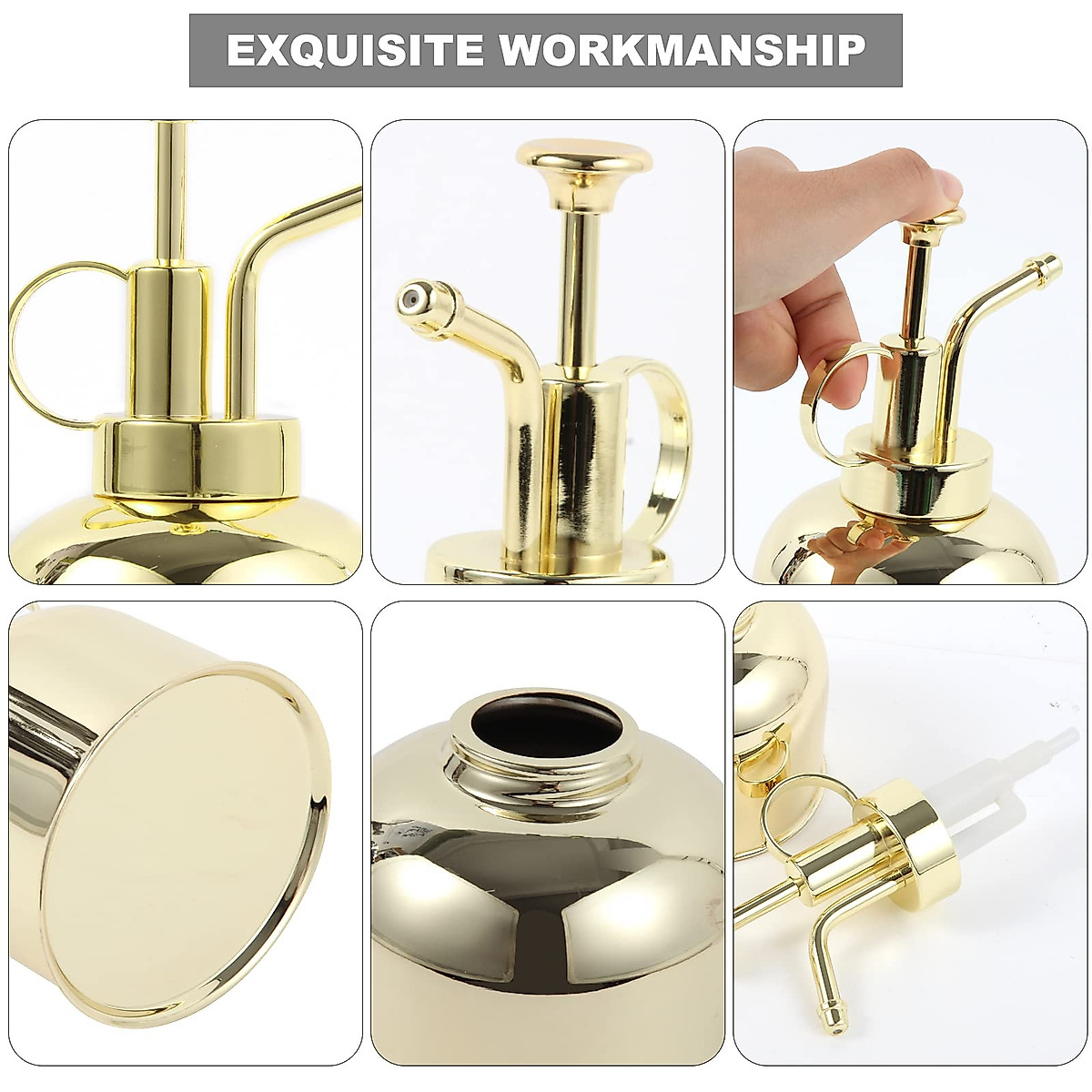 Plant Mister Spray Bottle, Metal Stainless Steel Plant Sprayer Mister, Small Watering Can Plant Spritzer with Top Pump for Indoor House Air Plants Succulents Outdoor Garden Decorative(Gold)