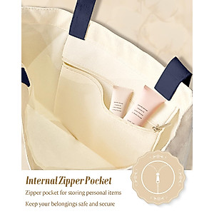 Miss Adola Aesthetic Canvas Tote Bag with Inner Pocket for Women, Cloth Cotton Totes Bag with Pattern for Shopping, Gym, Blue Line Flower