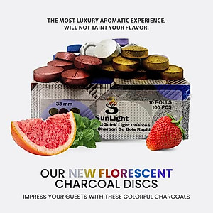 *New* Sunlight Colors - Charcoal Tablets for Incense – Quick Light Charcoal Tablets – Incense Charcoal for Parties – 33 mm Resin Burner Rolls – Pack of 100 Coal Briquettes - No Scent - No Smoke -