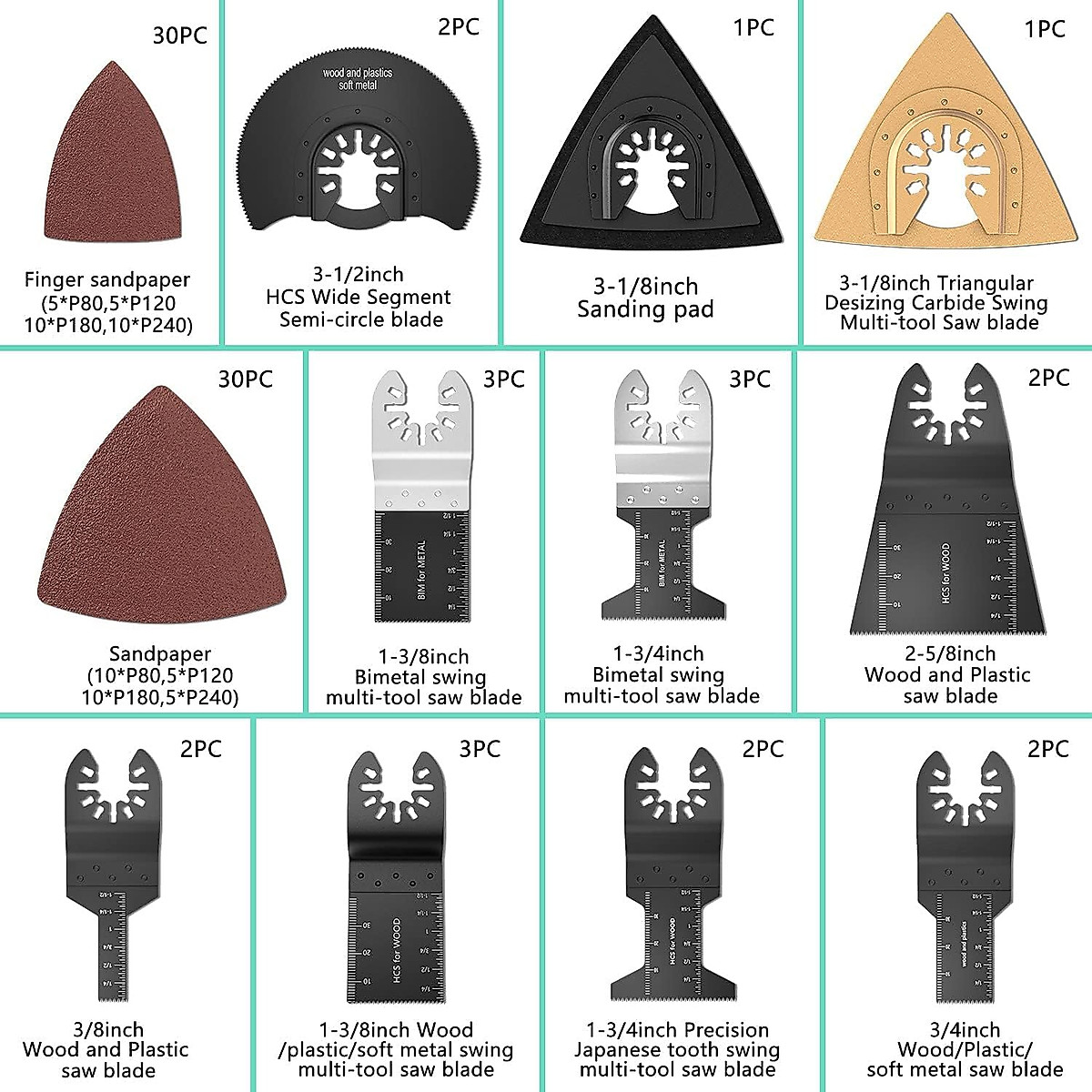 Protoiya 87 PCS Oscillating Tool Blades, Wood Metal Plastic Quick Release Oscillating Multitool Saw Blades Accessories with Sandpaper Compatible with Dewalt, Milwaukee, Makita, Ryobi, Rockwell, Bosch