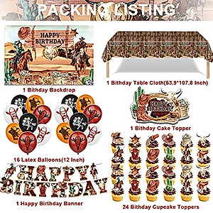 Cowboy Theme Birthday Party Supplies Party Decorations Kits Set with Latex Balloons Banner Cake Topper Backdrop Tablecloth for Western Cowboy Fans Party Decor