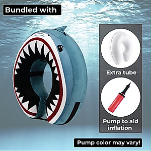 Choola Pet Shark Theme Inflatable Dog Cone Collar (Large) for After Surgery Care Bundled with Pump and Extra Tube