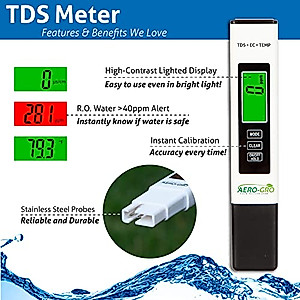 AERO-GRO Digital 4-in-1 Water Quality Testing Kit - High Accuracy Digital pH/TDS/EC/Temp Pen Set Perfect for Hydroponics, Pools, Koi Ponds, Drinking Water, Wine/Beer Making, Hot Tub, Spa, Aquarium
