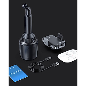APPS2Car Cup Holder Phone Mount for Car Dual Coil Wireless Car Charger Auto Clamping Cup Holder Phone Mount Wireless Car Charger Compatible with iPhone 15/14/13/12 & Samsung Z Flip/Fold