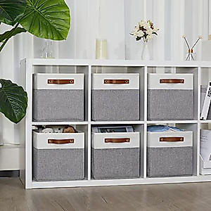 DULLEMELO Cube Storage Basket for Shelves, Clothes, Collapsible Fabric Storage Cubes for Office, Bedroom, Toys, Fabric Storage Cube with Handles (White&Gray,11"x11"x11",6-Pack)
