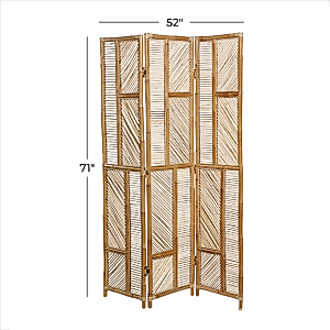 Deco 79 Wood Geometric Partition Room Divider Screen Hinged Foldable Partition 3 Panel Privacy Screen, Room Partition 52" x 1" x 71", Brown