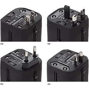 Worldwide 4 USB Travel Adapter AC Plug Adaptor Universal Travel Adapter Charging Ports Wall Charger AC Power with Safety Fused All in One Adapter for USA EU UK AUS Cell Phone Laptop (Black-4USB)