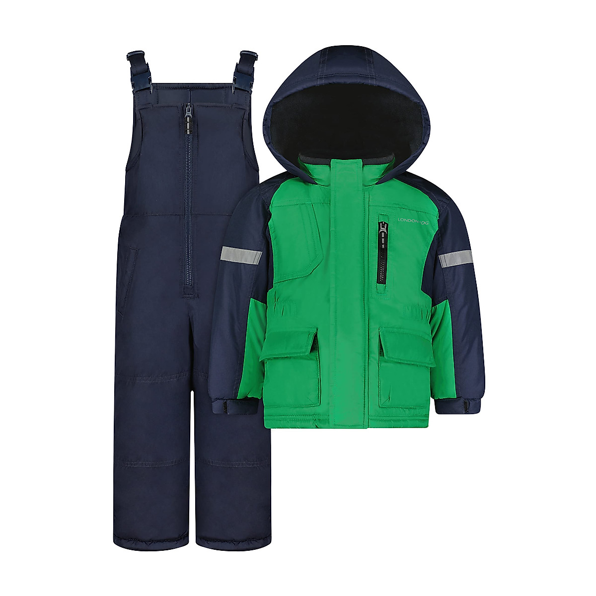 London Fog Baby Boys' Two-Piece Ski Jacket and Snowbib Snowsuit Set, Bright Green, 24 Months