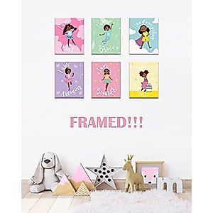 Girls Room Decor Black Girl Wall Painting Art Decor - Motivational Black Girl Posters - Inspirational Art Paint for Kids Teen Girls Room Wall Decorations (Framed, 8 x 10 Inch x 6pcs)