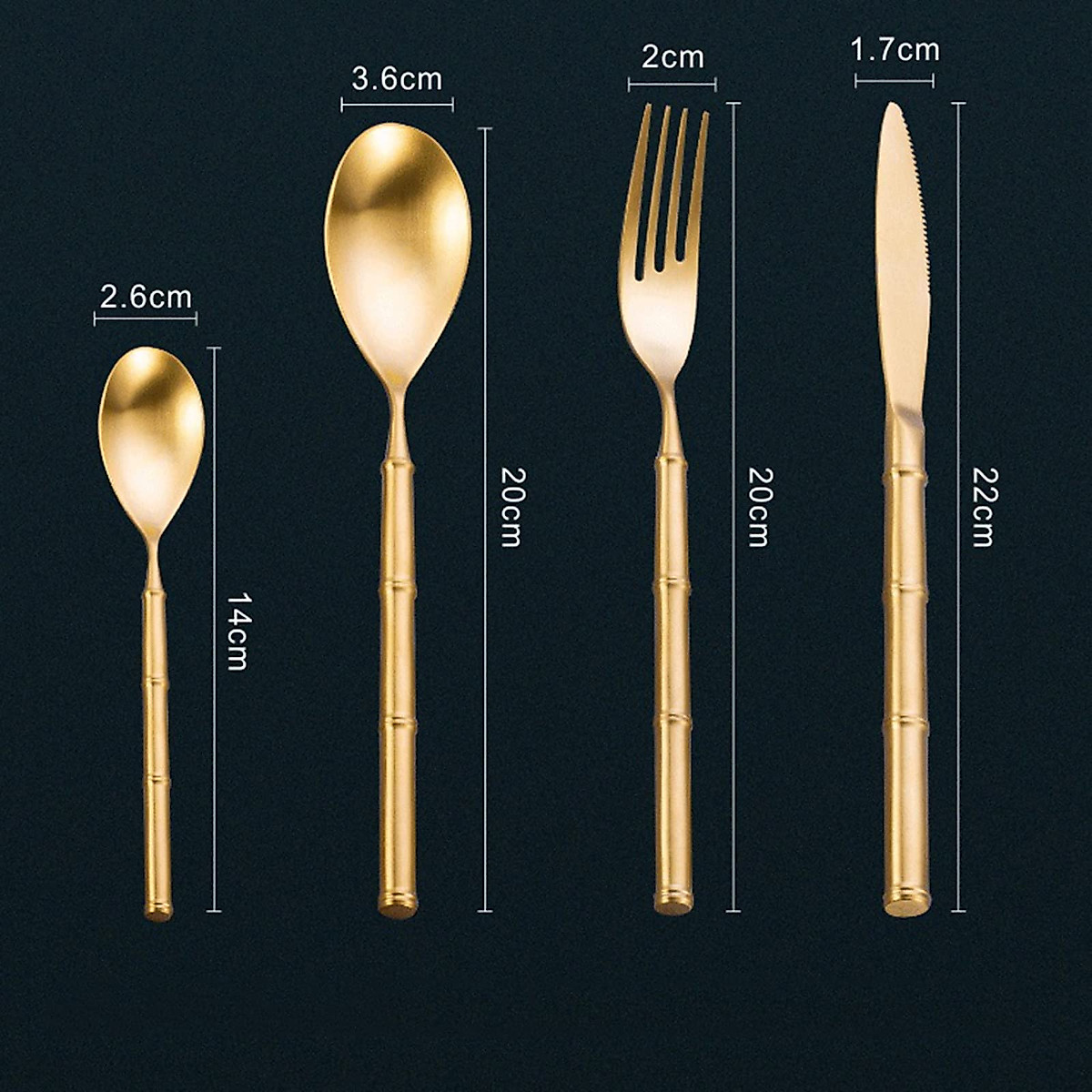 Tunkeny 64 Piece Golden Bamboo Flatware Set, Exquisite Silverware Set for 16, 18/10 Stainless Steel Flatware Cutlery Set, Durable Tableware Set, Mirror Polished, Dishwasher Safe