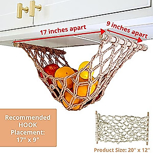 Fruit Hammock - Hanging Fruit Basket - Produce and Veggie Storage for Kitchen Under Cabinet - Banana Hook - Macrame Boho Modern (Natural)