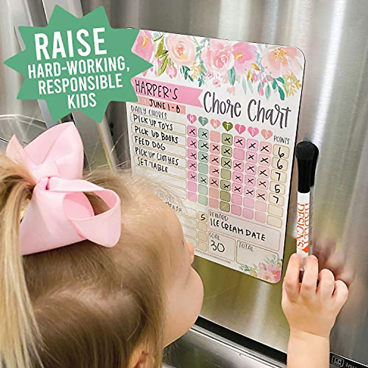 Fun Pink Floral Kids Chore Chart - Boost Responsibility