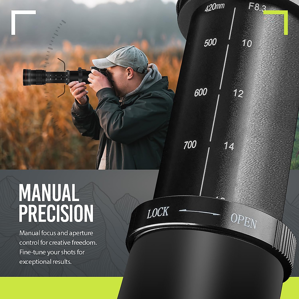 High-Power 420-1600mm f/8.3 HD Manual Telephoto Zoom Lens for Canon T1i T2i T3 T3i T4 T4i T5 T5i T6 T6i T6s T7 T7i T7s T8i EOS 1D 5D 6D 7D 30D 40D 50D 60D 70D 80D 90D XS XSI SL3 SL2 SL1