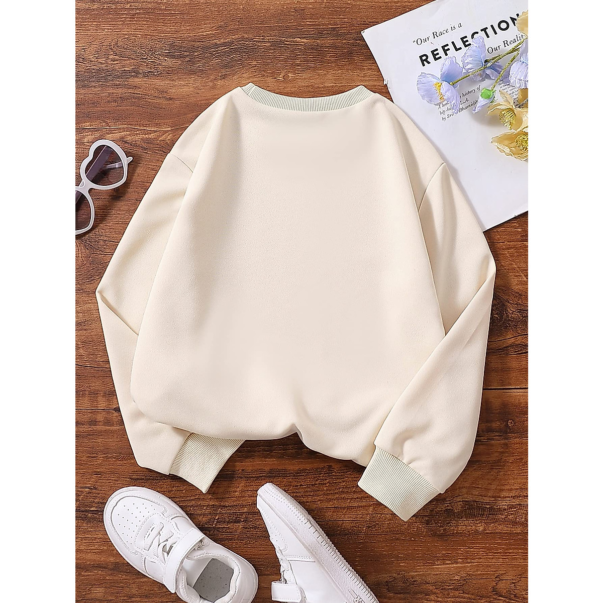 SOLY HUX Girl's Cute Graphic Crew Neck Sweatshirt Long Sleeve Pullover Tops T Shirt Apricot Cat 11-12Y