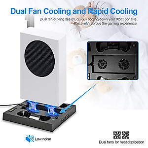 Joso Cooling Fan Vertical Stand for Xbox Series S, with Dual Controller Charging Station, Headset Stand, 1400mAh Rechargeable Battery Pack - Black