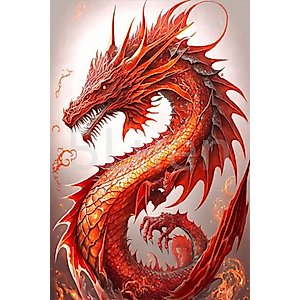 BLuen Diamond Painting Kits for Adults Red Dragon Full Drill Diamond Dots Paintings with Diamonds Gem Art Decor - 16X16 Inch