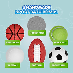6pc Sporty Kids Bath Bombs with Surprise Inside - Girls & Boys Bath Toys w/ 6 Sports Prizes - Perfect for Birthdays, Holidays -Toddlers 3+