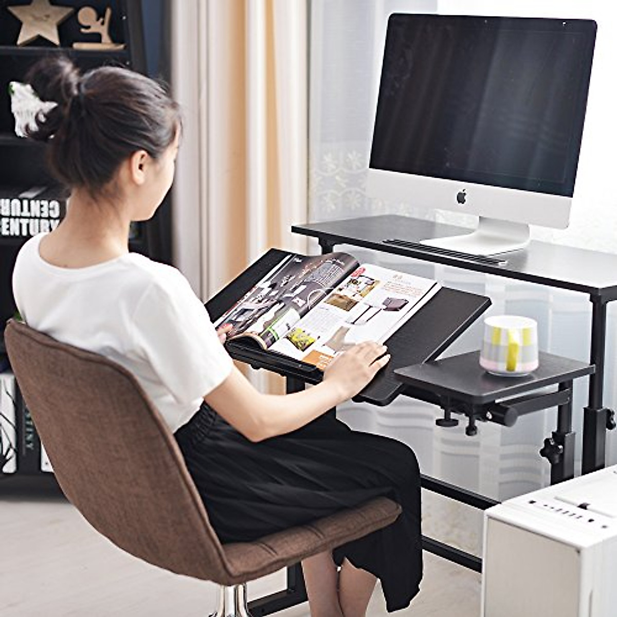 soges Mobile Laptop Sit-Stand Desk, Height Adjustable Standing Tiltable Top Desk, 31.5 inch Stand Up Computer Desk for Home Office, Small Rolling Desk for Small Space, Black ZS-101-2BK