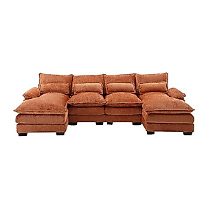 Verfur Deep Seat Modular Sectional Sofa with Double Chaise,110.63" Large Convertible Symmetrical Couch with Solid Wood Legs, Comfy Upholstery Sofa & Couch for Living Room Furniture Set