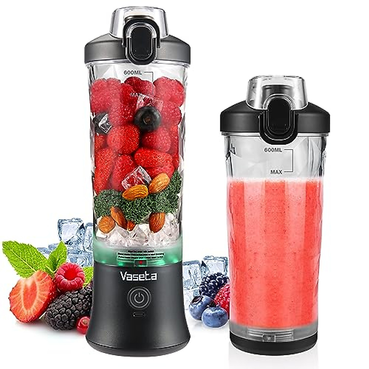 Portable Blender, Personal Size Blender for Shakes and Smoothies, Blender with 6 Blades, 20oz Mini Mixer Rechargeable for Kitchen/Gym/Travel/Office, BPA-Free,Black