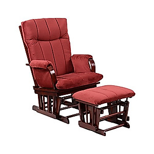 Artiva USA AF20203-MRS Home Deluxe Marsala Super Soft Microfiber Cushion Cherry Wood Glider Chair and Ottoman Set, Red