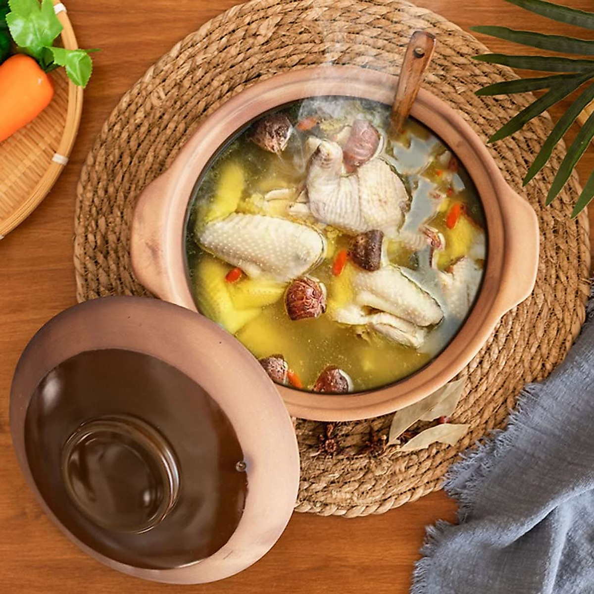 Ceramic Casserole Clay Earthenware Pot: Chinese Stew Pot Soup Pot Cooking Pot Stockpot with Lid Kitchen Cookware 1000ml