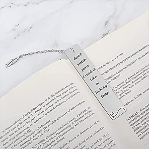 Metal Bookmark Gift,Engraved 'I Don't Watch Porn.I Read it Like a Fucking Lady' Stainless Steel Leaf Pendant Book Mark with Exquisite Gift Box for Women Men Friends Teacher Classmate Book Lovers