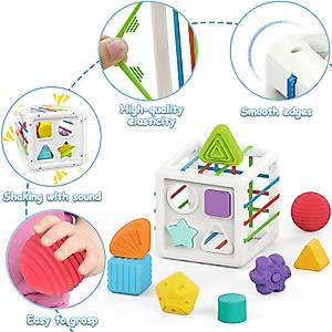 TOPZONE Baby Montessori Toys for 1 Year Old Boy Girl Gifts, Shape Sorter Sensory Bin Toys 6 to 12 18 Months, Fine Motor Skill Activity Cube Toddler Travel Baby 1st Birthday Gifts