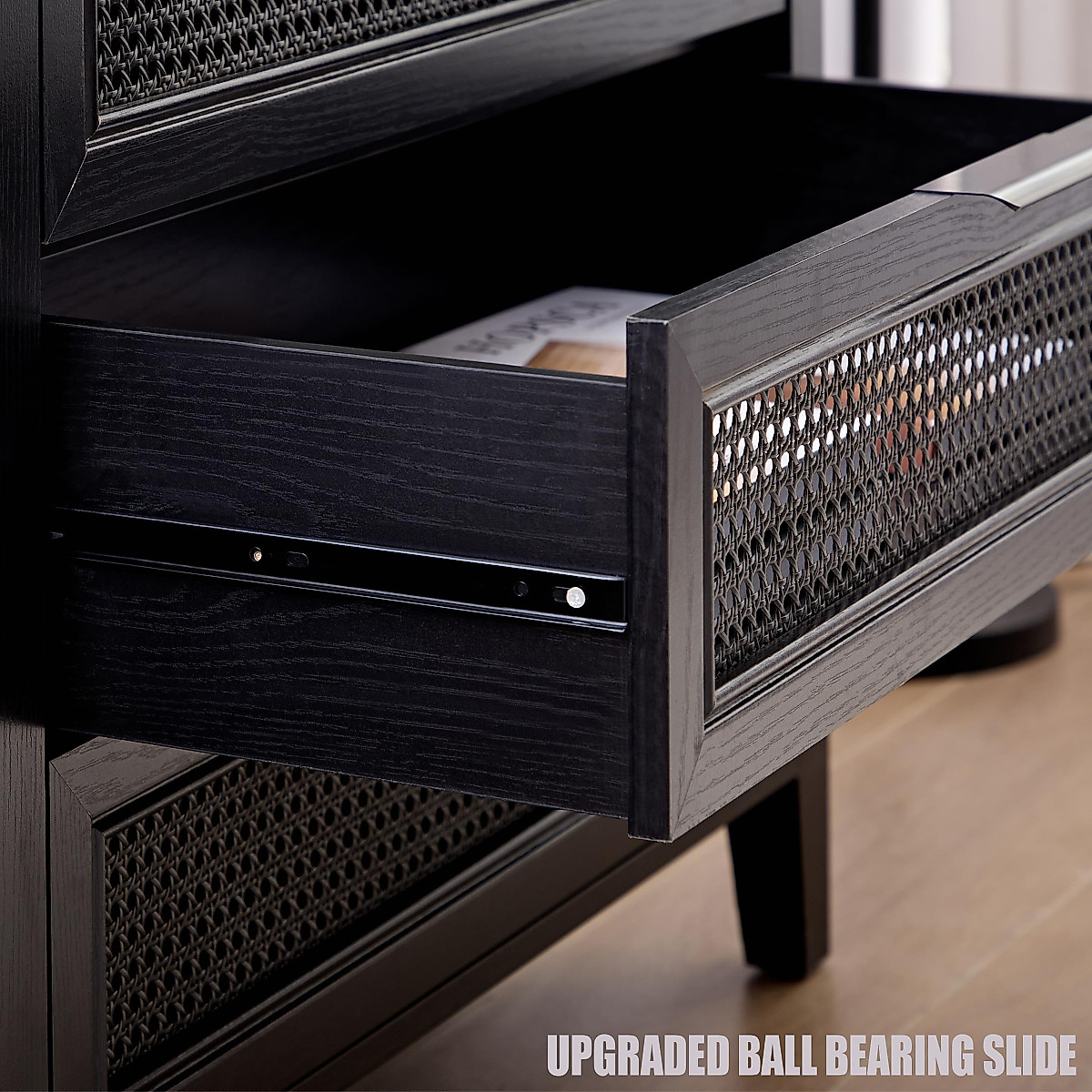 BOSHIRO Dresser for Bedroom, 6 Chests of Drawers, Rattan Drawer Dresser, Boho Dresser, Tall Dresser Modern 6 Drawer Dresser, Black Dresser for Closet, Home Office