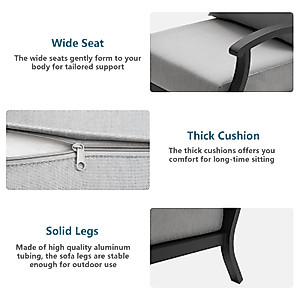 LebenLiebe Outdoor Patio Furniture Sets Outdoor Sofa Set All-Weather 2 Pieces Single Sofa Chair with Thick Cushions Aluminum Armchairs,Dark Grey