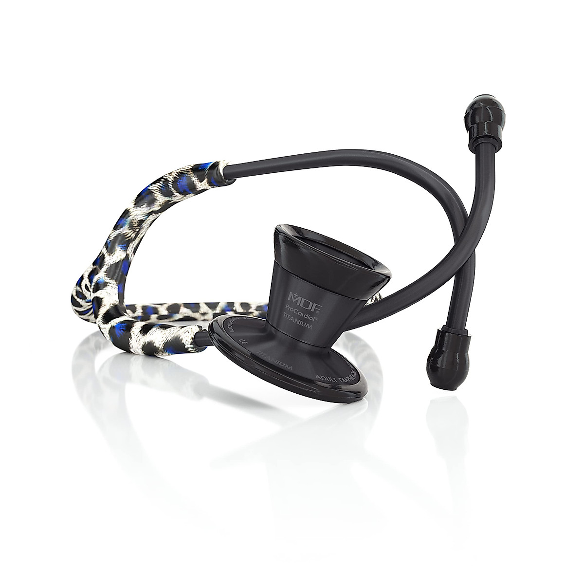 MDF Instruments Tiberius Panther ProCardial Cardiology Stethoscope, Lightweight Titanium, Adult, Dual Head, Tiberius Panther Tube, Black Chestpiece-Headset, MDF797TTBBO