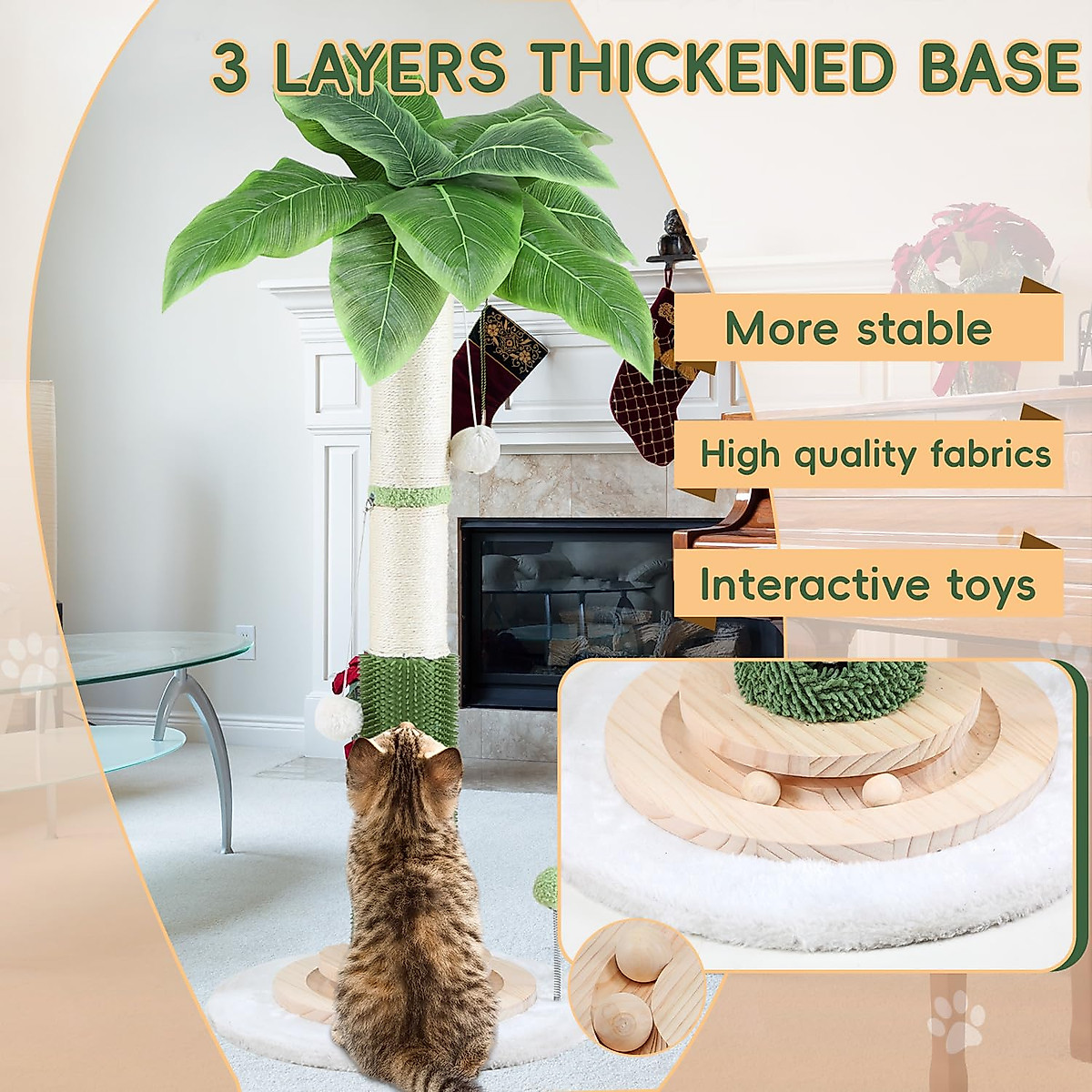 COUNER Cat Scratching Post for Indoor Cats Adults-39.4'' Tall Cat Scratcher with Nature Sisal Rope,Cat Toy Interactive Ball Self Groomer,Large Scratching Post for for All Cats Protect Your Furniture