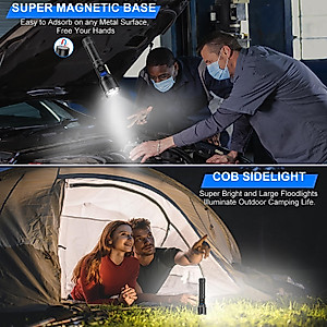 LED Magnetic Flashlights High Lumens Rechargeable, 100000 Lumens Super Bright Powerful Flashlight 8 Modes with COB Work Light, Zoomable, IPX7 Waterproof Small Tactical Flash Light for Camping