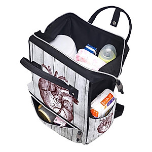 Anatomical Heart Print Diaper Tote Bags Mummy Backpack Large Capacity Nappy Bag Nursing Traveling Bag for Baby Care