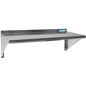 BK Resources Stainless Steel Wall Shelf, 16"x 32", 18 Gauge T-430 Steel, NSF Commercial Kitchen Food Service Use, 1.5" Backsplash, Angle Supports, BKWSE-1632
