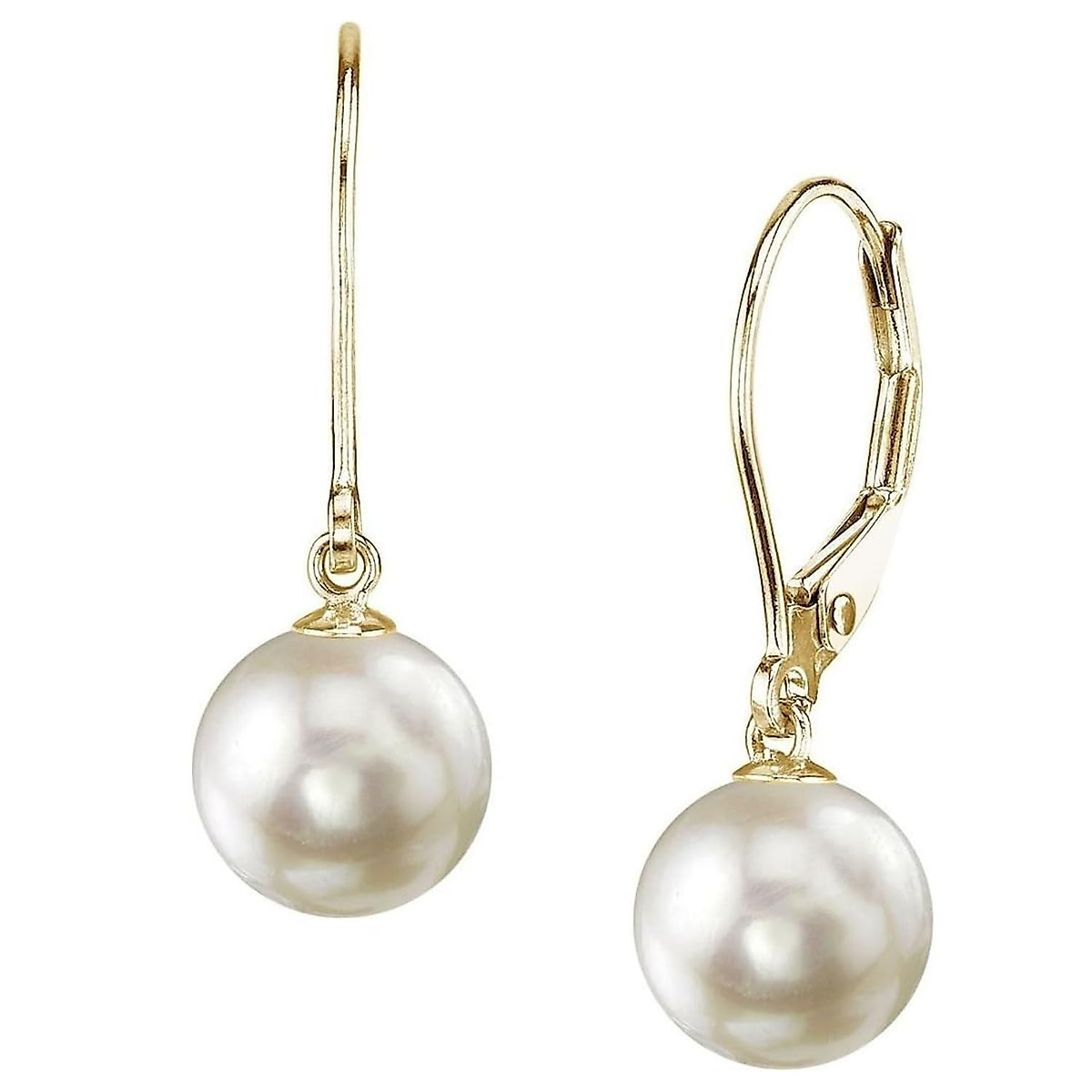 THE PEARL SOURCE 8.5-9.0mm White Japanese Akoya Real Pearl Earrings for Women - 14k Gold Leverback Earrings | Hypoallergenic Earrings with Genuine Cultured Pearls