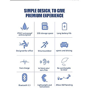 LIBMING Open Ear Bluetooth Bone Conduction Sport Headphones, Waterproof Wireless Earbuds for Workouts and Running - Built-in 32G Memory Card,Bluetooth 5.3 Swimming Headset with Mic-Black