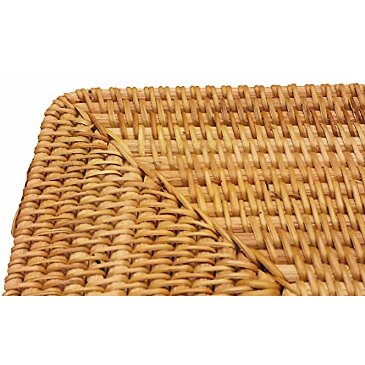 Rectangular Wicker Serving Tray-Set of 2- w/Inbuilt Handles-Handmade Woven Rattan Storage Basket-Decorative Coffee Tabletop Tray-Boho Flat Bathroom Organizer-(L- 15.4"x2.4" M- 13.7"x 2")