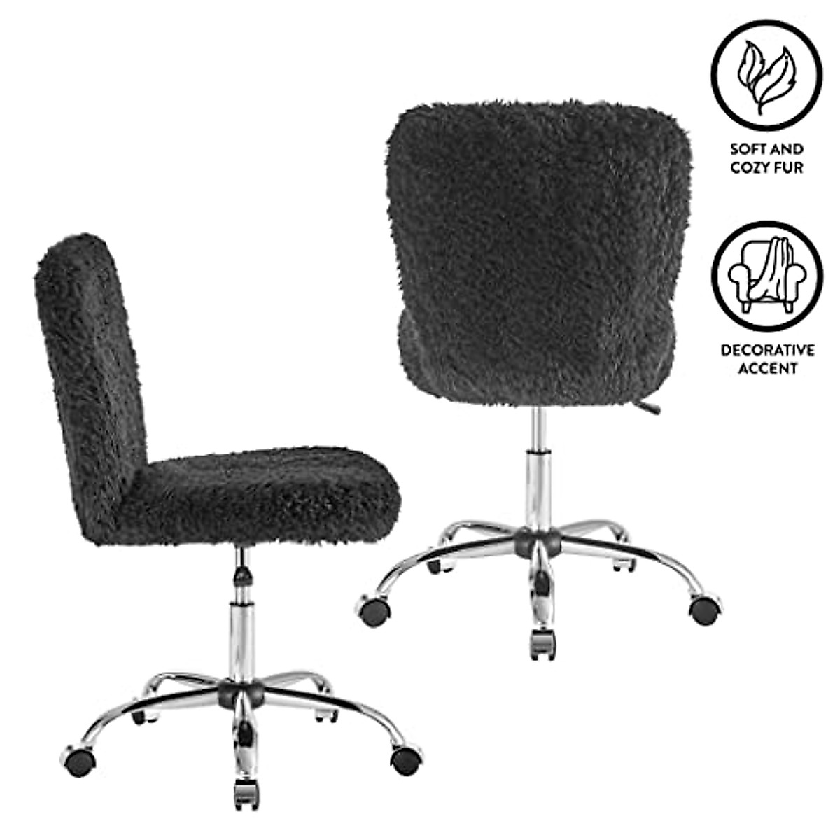 Urban Lifestyle Faux Fur Rolling Chair, One Size, Black