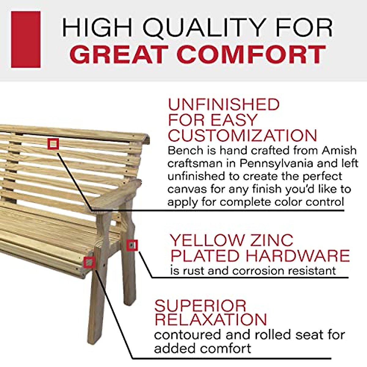 CAF Amish Heavy Duty 800 Lb Roll Back Pressure Treated Garden Bench (5 Foot, Unfinished)