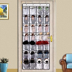 REGELOGO 28 Large Pocket Over the Door Shoe Organzier, Hanging Shoe Rack for Door Large Capacity Shoe Organizer Holder with 4 Metal Hooks